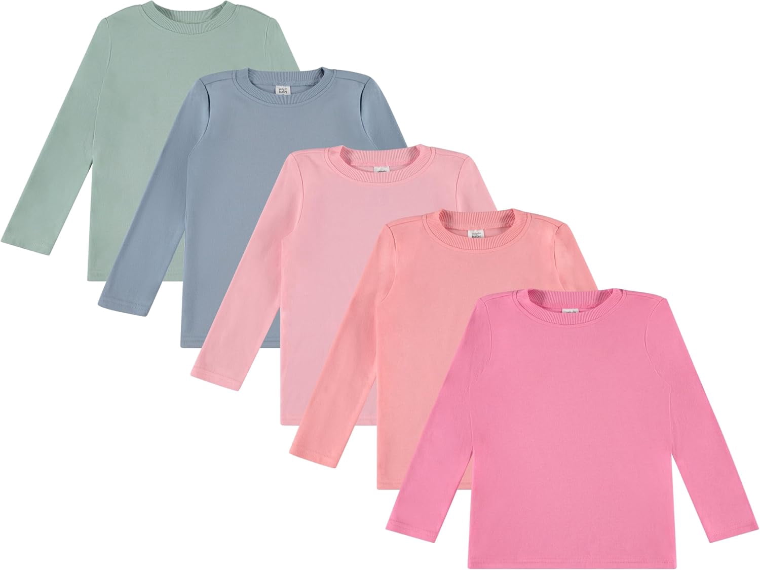 Cudlie Toddler Girls’ 5-Pack Long Sleeve Tees, Cotton Blend Crewnecks ...