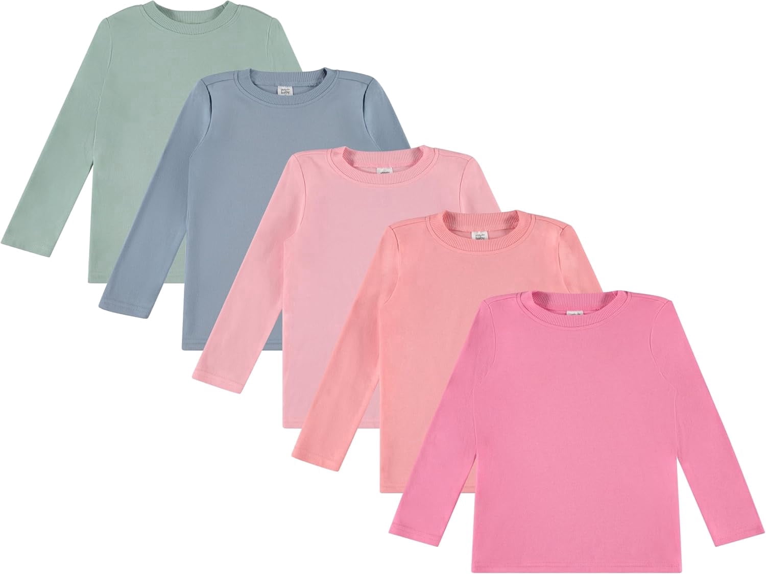 Cudlie Toddler Girls’ 5-Pack Long Sleeve Tees, Cotton Blend Crewnecks ...