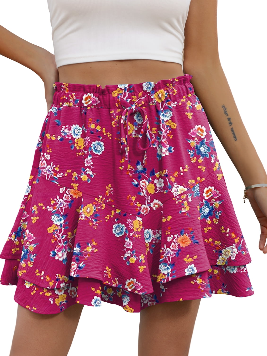 Cueply Flowy Shorts for Women Mini Tennis Skirt Ruffle Tiered Skorts ...