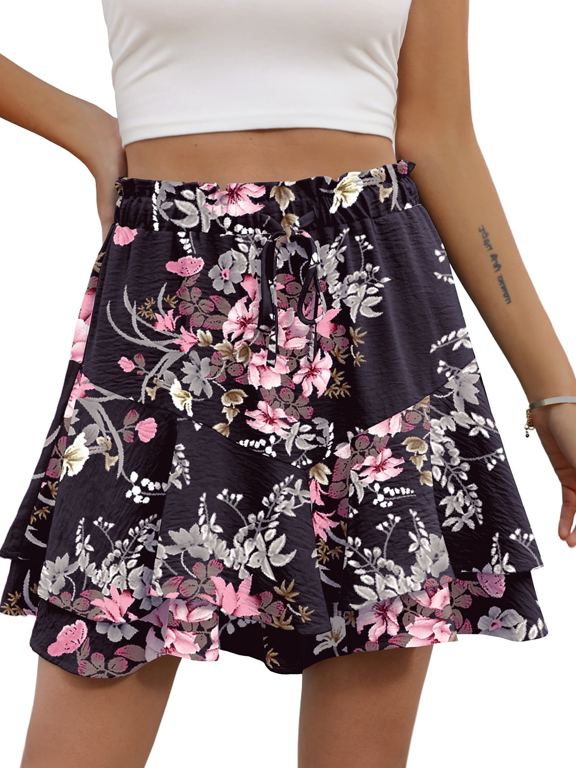 Cueply Flowy Shorts for Women Mini Tennis Skirt Ruffle Tiered Skorts ...