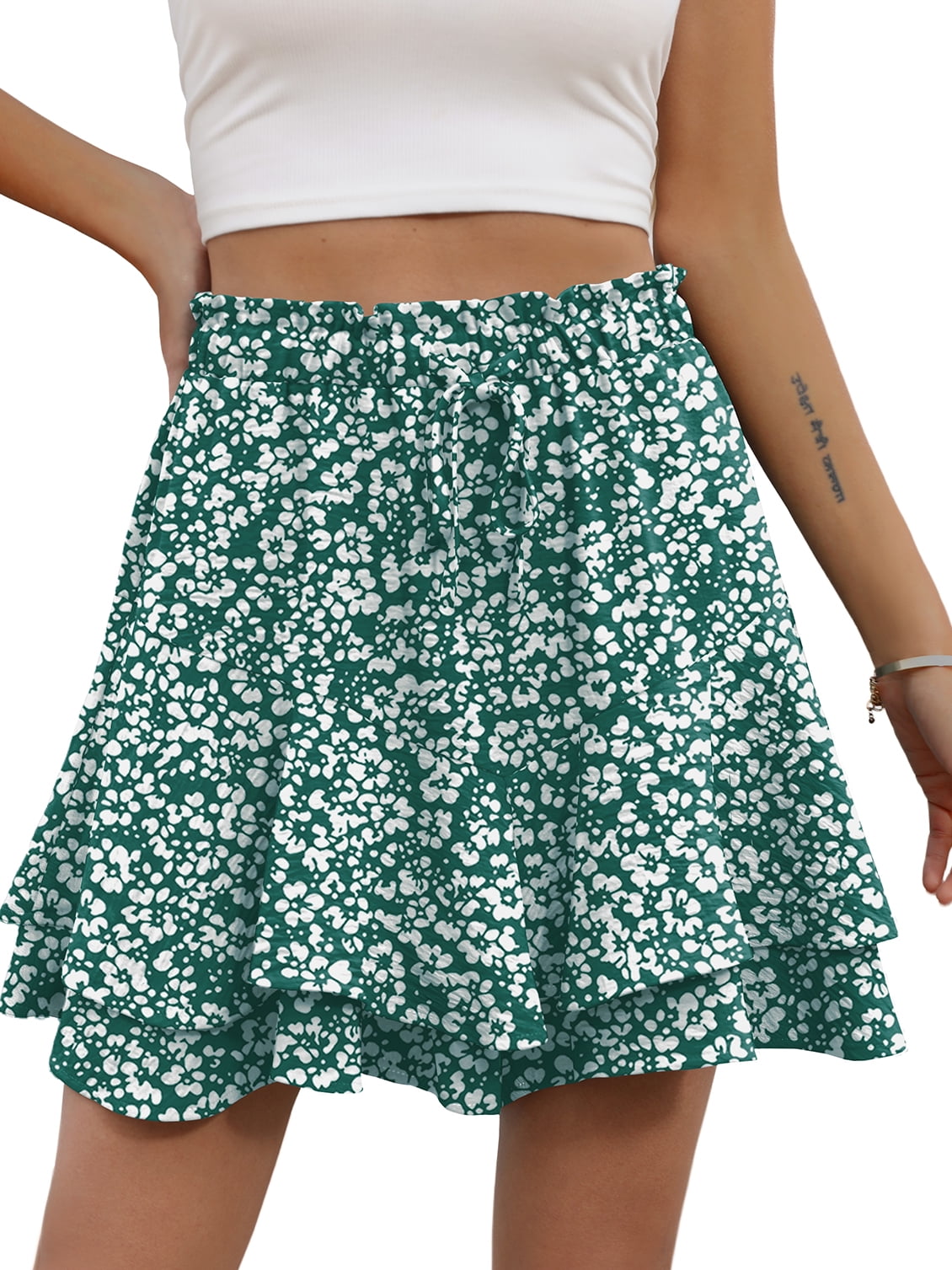 Cueply Flowy Shorts for Women Mini Tennis Skirt Ruffle Tiered Skorts ...
