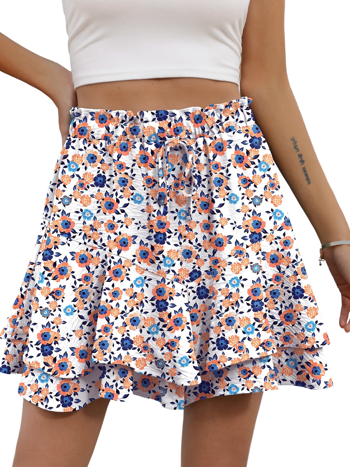 Cueply Flowy Shorts for Women Mini Tennis Skirt Ruffle Tiered Skorts ...
