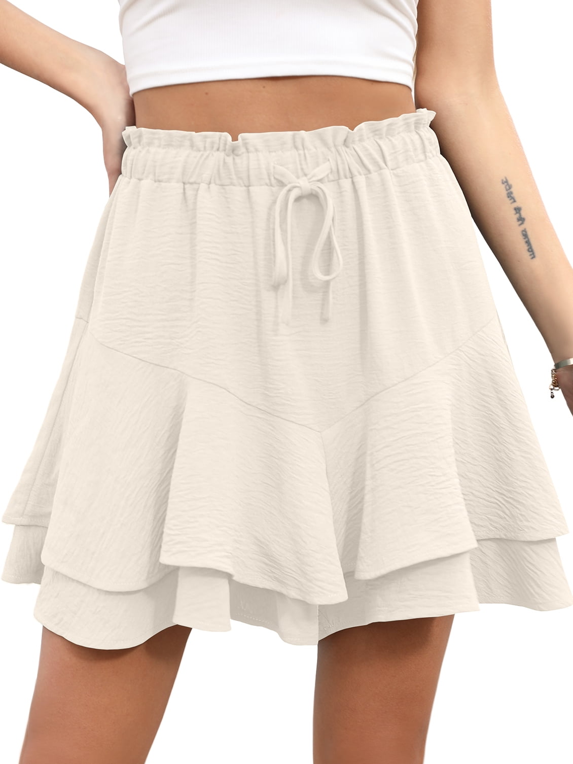 Cueply Flowy Shorts for Women Mini Tennis Skirt Ruffle Tiered Skorts ...