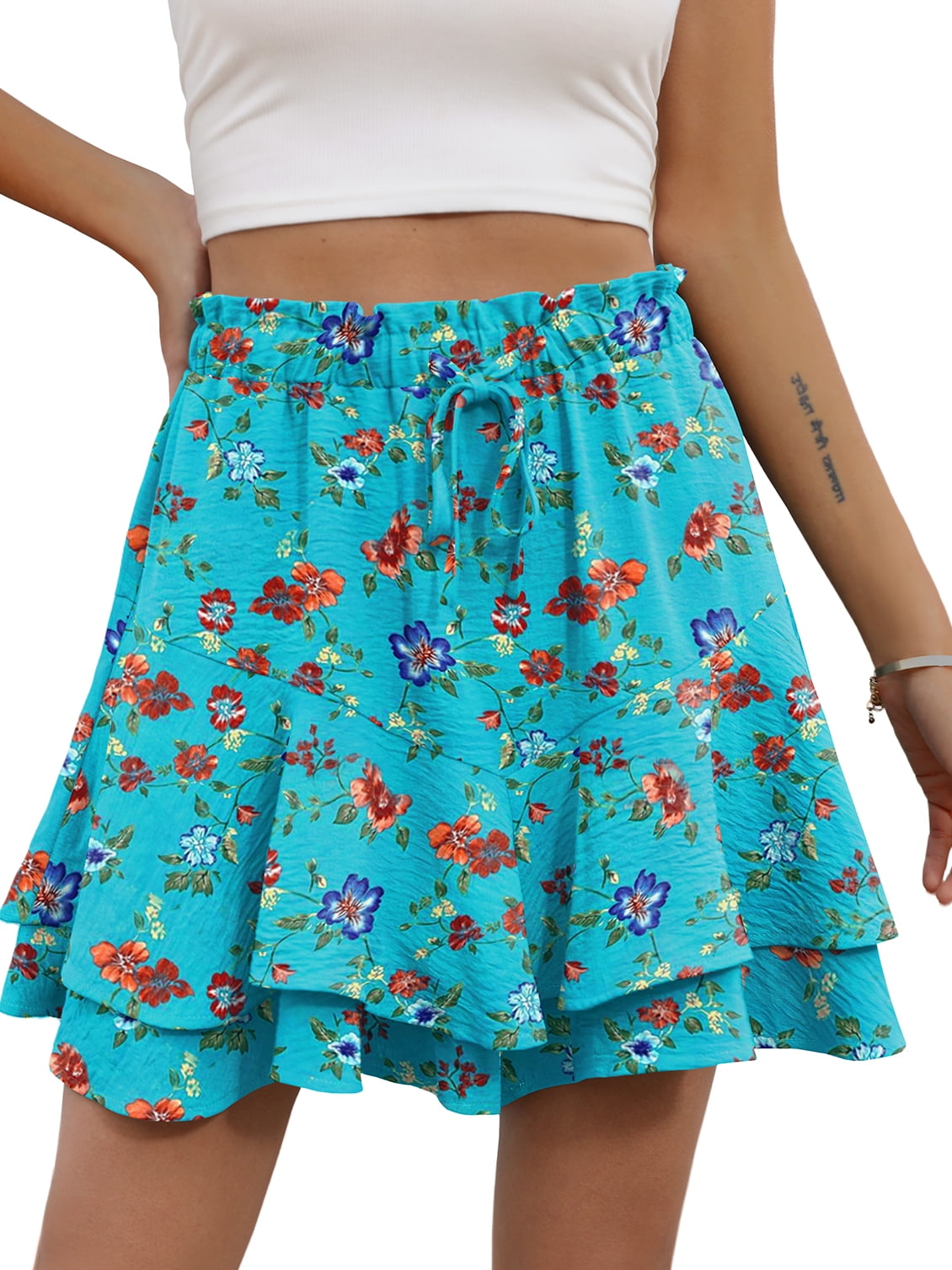 Cueply Flowy Shorts for Women Mini Tennis Skirt Ruffle Tiered Skorts ...