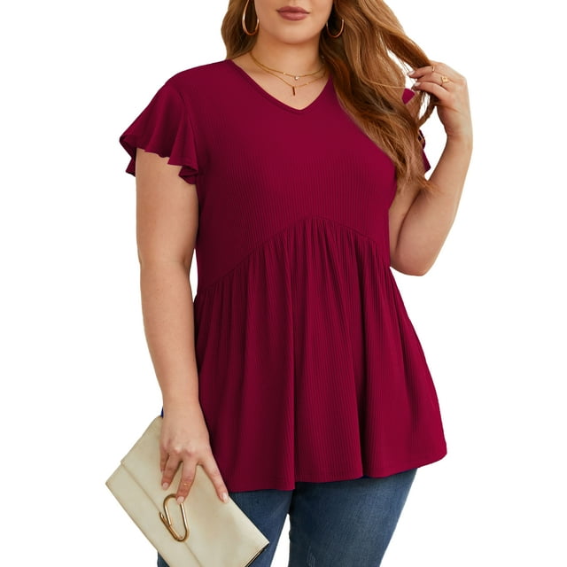 Cueply Plus Size Summer Tops for Women Blouse Short Sleeve Flowy Shirts ...