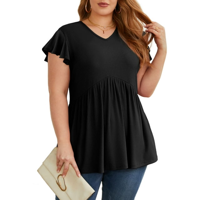 Cueply Plus Size Summer Tops for Women Short Sleeve V Neck Casual ...