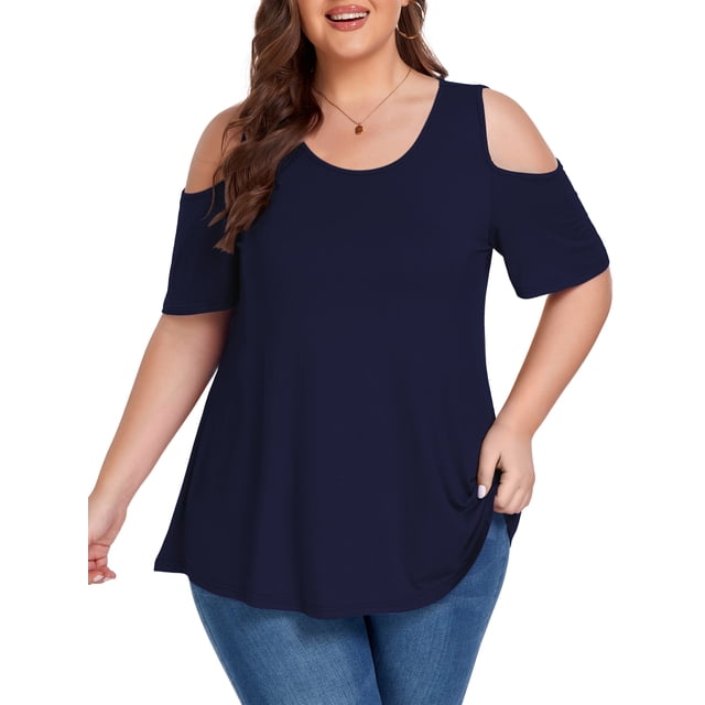 Cueply Plus Size Tops for Women Summer Short Sleeve Shirts Cold ...