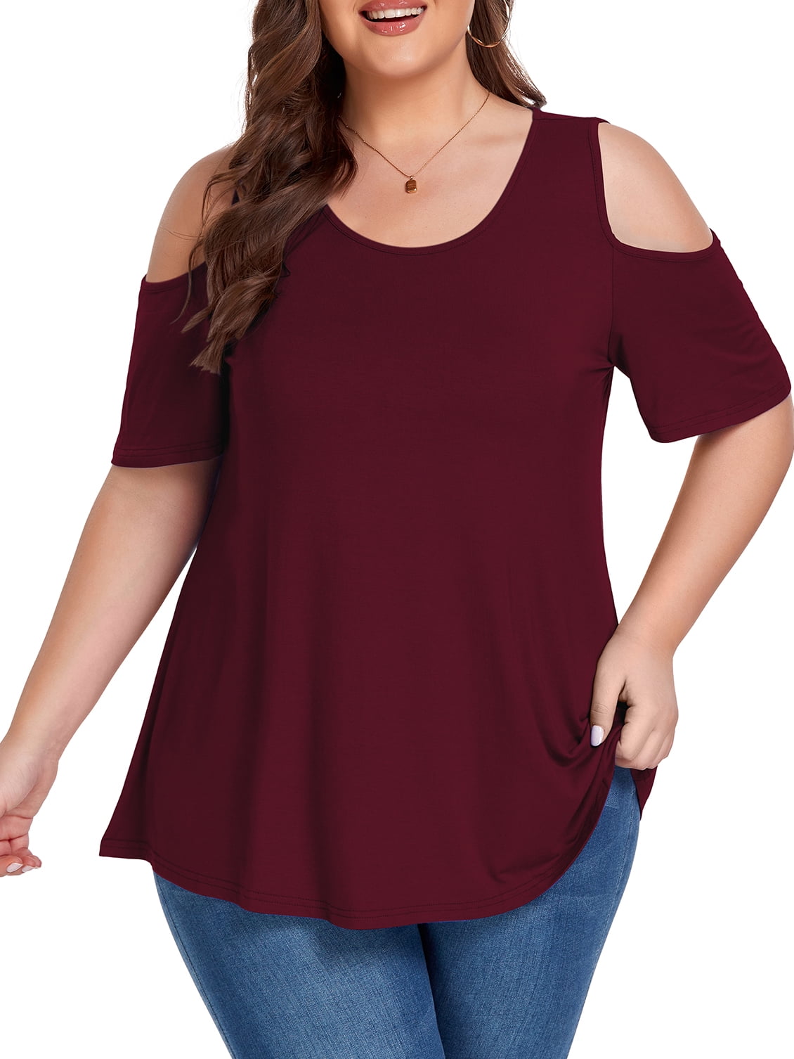Cueply Trendy Plus Size Tops for Women, Summer Short Sleeve, Cold ...