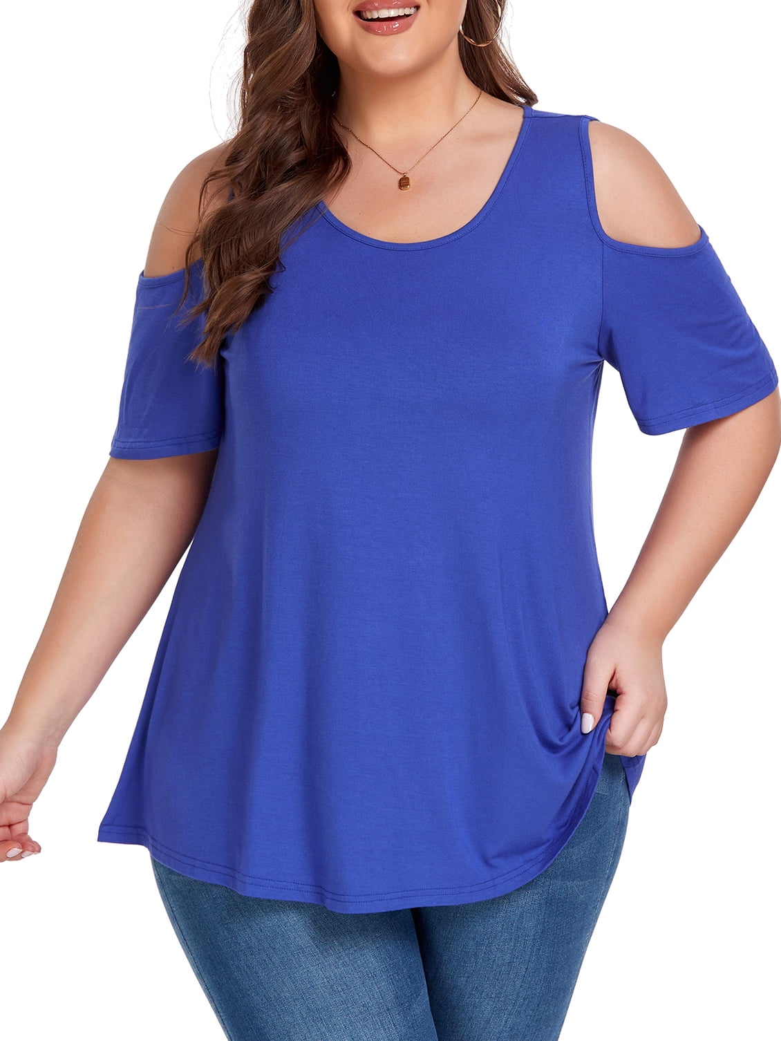 Cueply Plus Size Tops for Women Summer Short Sleeve Shirts Cold ...