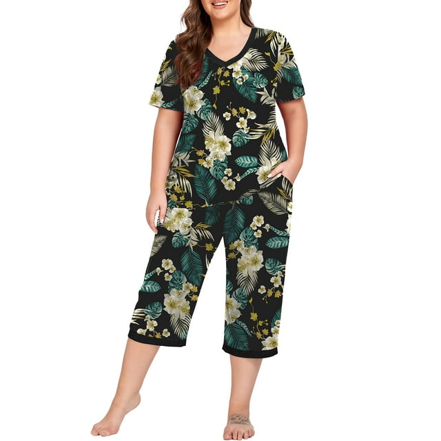 Cueply Women Plus Size Pajamas Set Short Sleeve Pjs Sleepwear ...