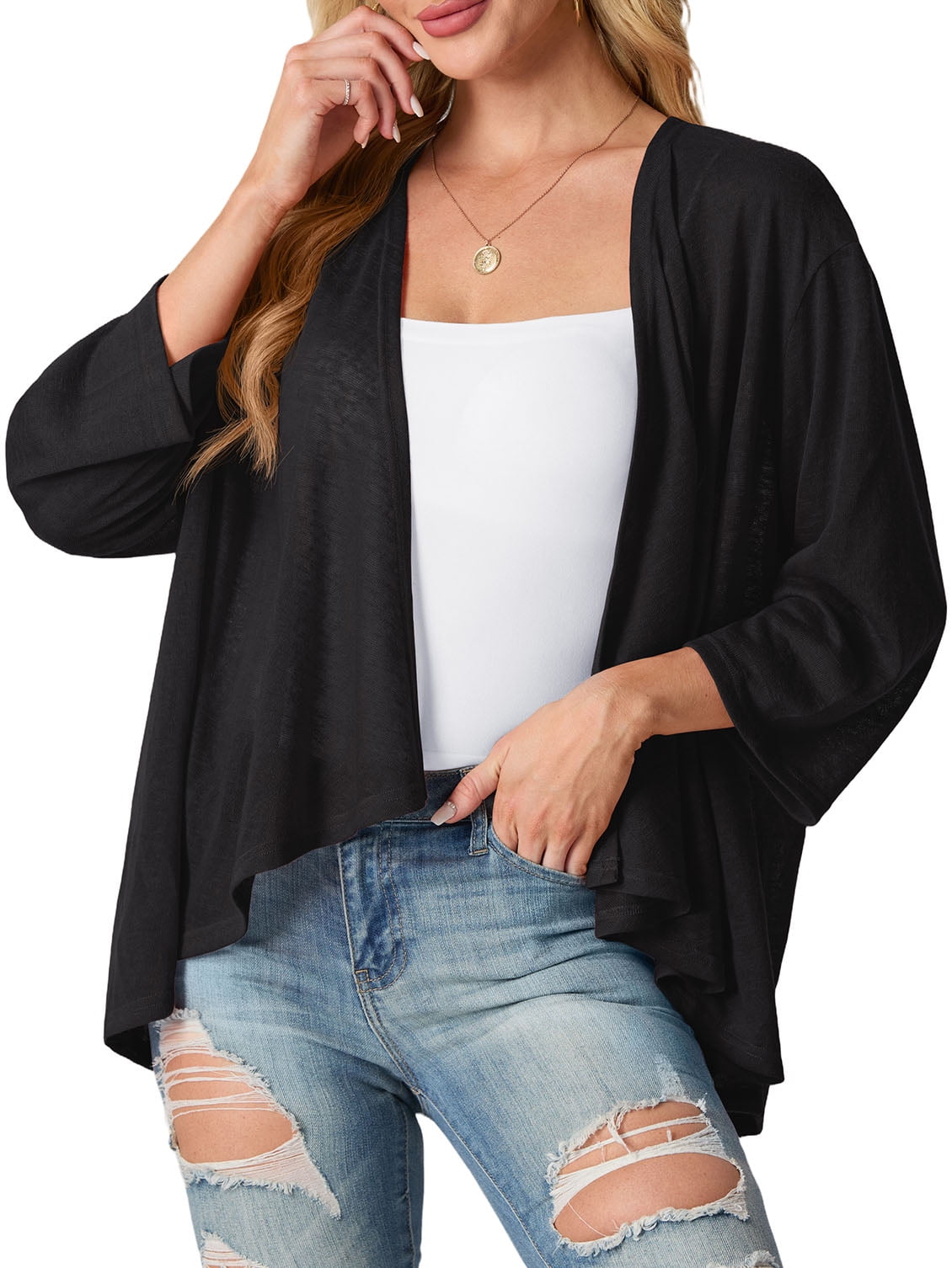 Cueply Women's Lightweight Summer Shrug, Sheer 3/4 Sleeves Drape ...