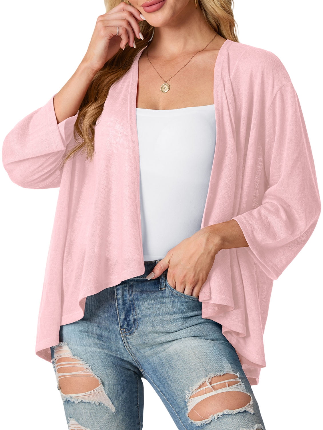 Cueply Women's Cardigan 3/4 Sleeves Lightweight Casual Open Front Shrug ...