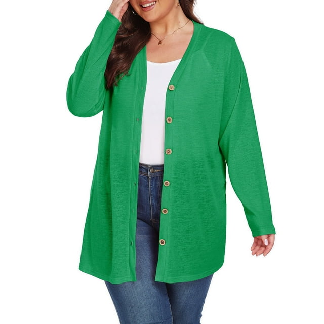 Cueply Women's Plus Size Cardigan Long Sleeve Lightweight Sheer Open ...