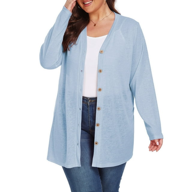 Cueply Women's Plus Size Cardigan Long Sleeve Lightweight Sheer Open ...