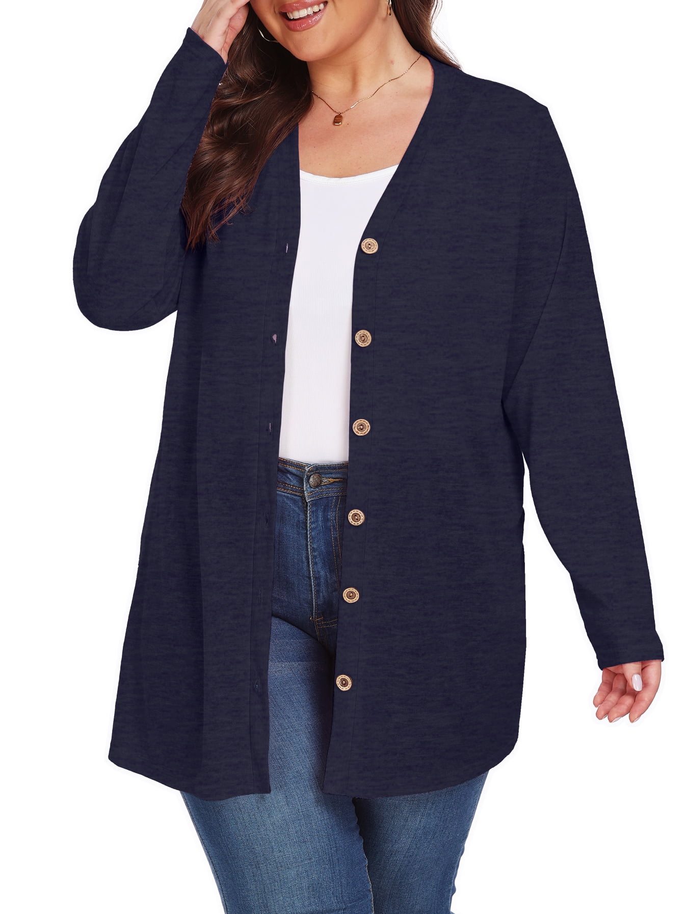 Cueply Women's Plus Size Lightweight Sheer Long Sleeve Open Front ...