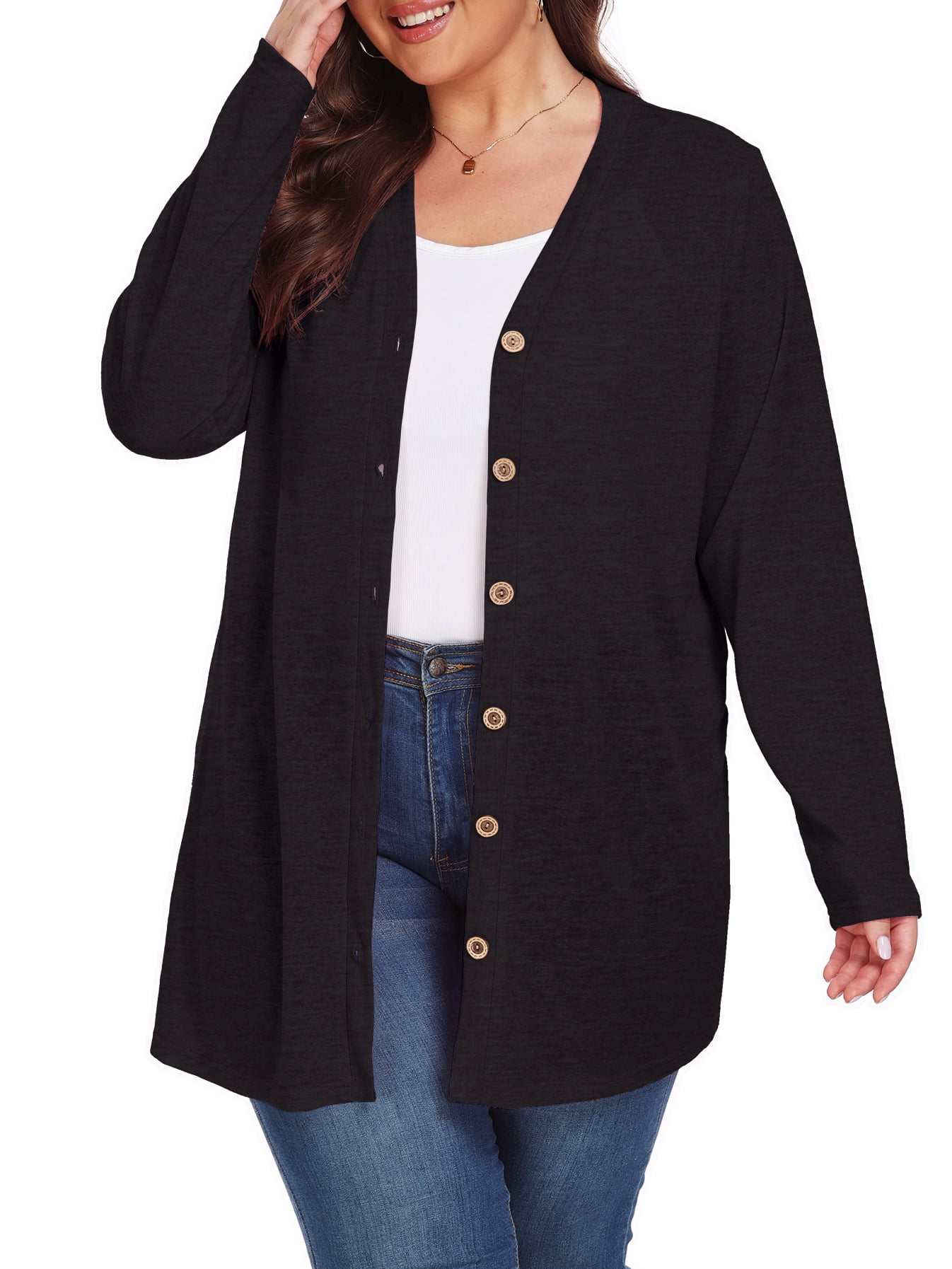 Cueply Women's Plus Size Long Sleeve Cardigan, Lightweight Sheer Open ...
