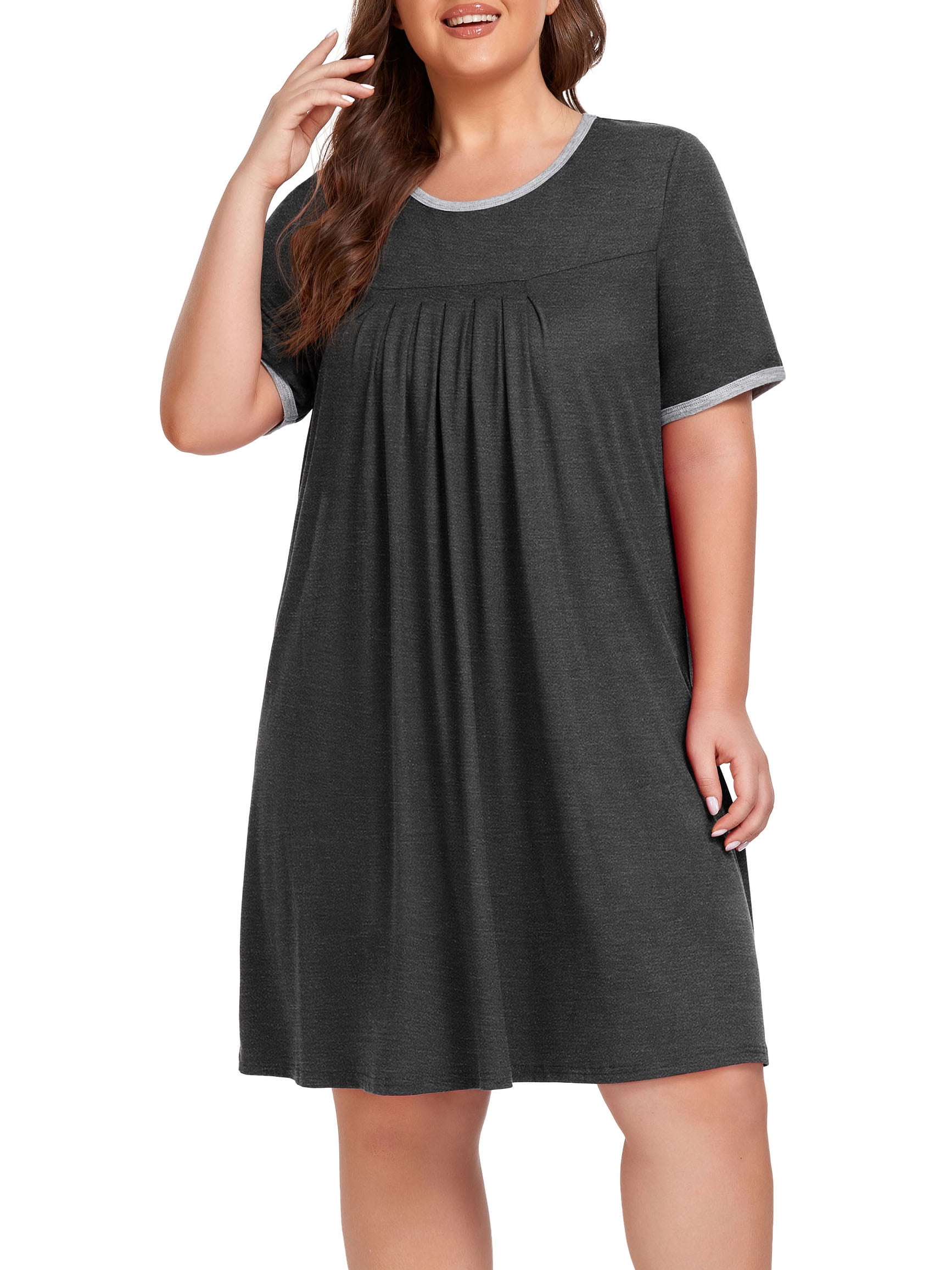 Cueply Women's Plus Size Nightgown Short Sleeve Sleepshirt Crewneck ...