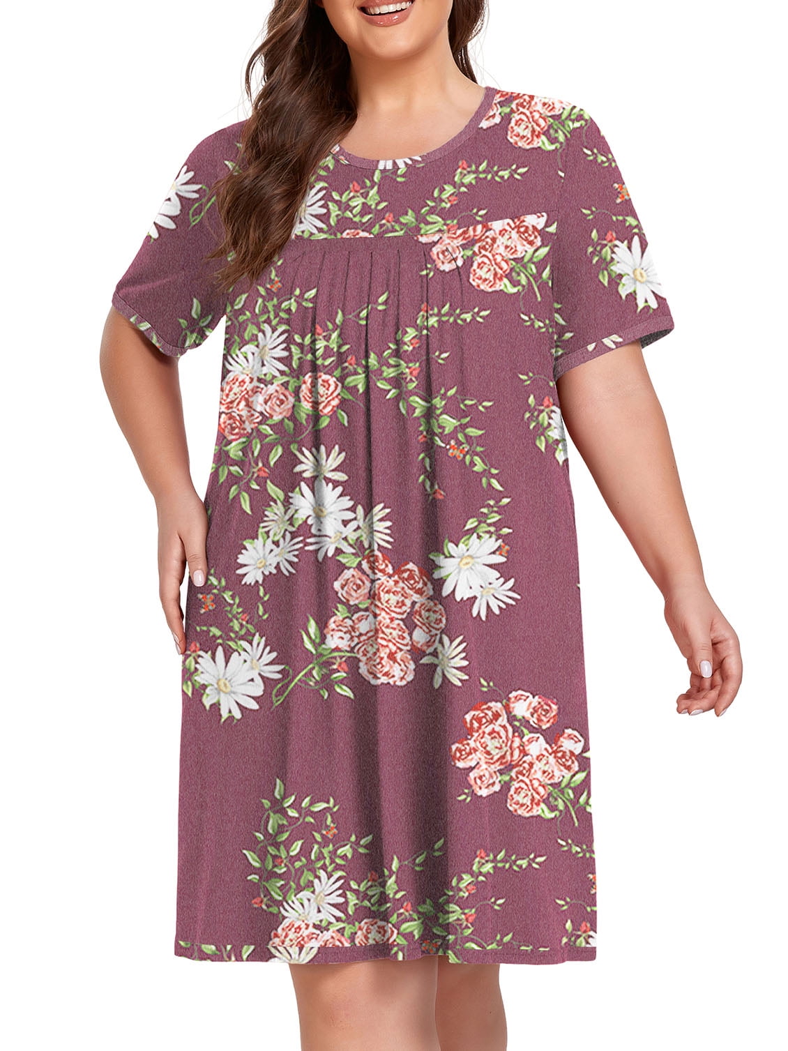 Cueply Women's Plus Size Nightgown Short Sleeve Sleepshirt Crewneck ...