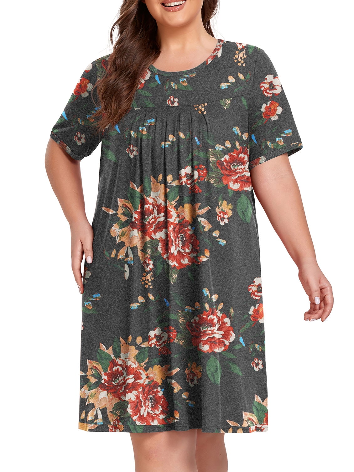 Cueply Women's Plus Size Nightshirt Sleepwear, Short Sleeve Crewneck ...