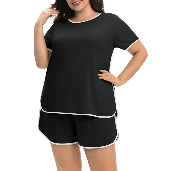 Cueply Women’s Plus Size Pajama Set 2 Piece Short Sleeve Lounge Top and ...