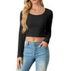 A2Y Women's Basic Solid Stretchable Scoop Neck Long Sleeve Crop Top White XS - Walmart.com