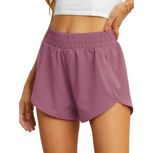 Cueply Women's Quick-Dry High Waisted Running Shorts with Liner and Zipper Pockets for Gym ...