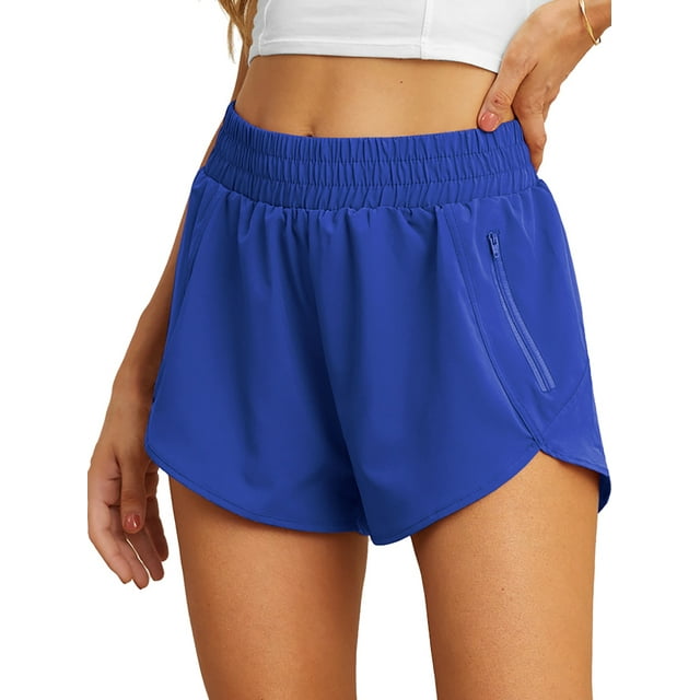 Cueply Womens Quick Dry High Waisted Running Shorts With Liner Zipper
