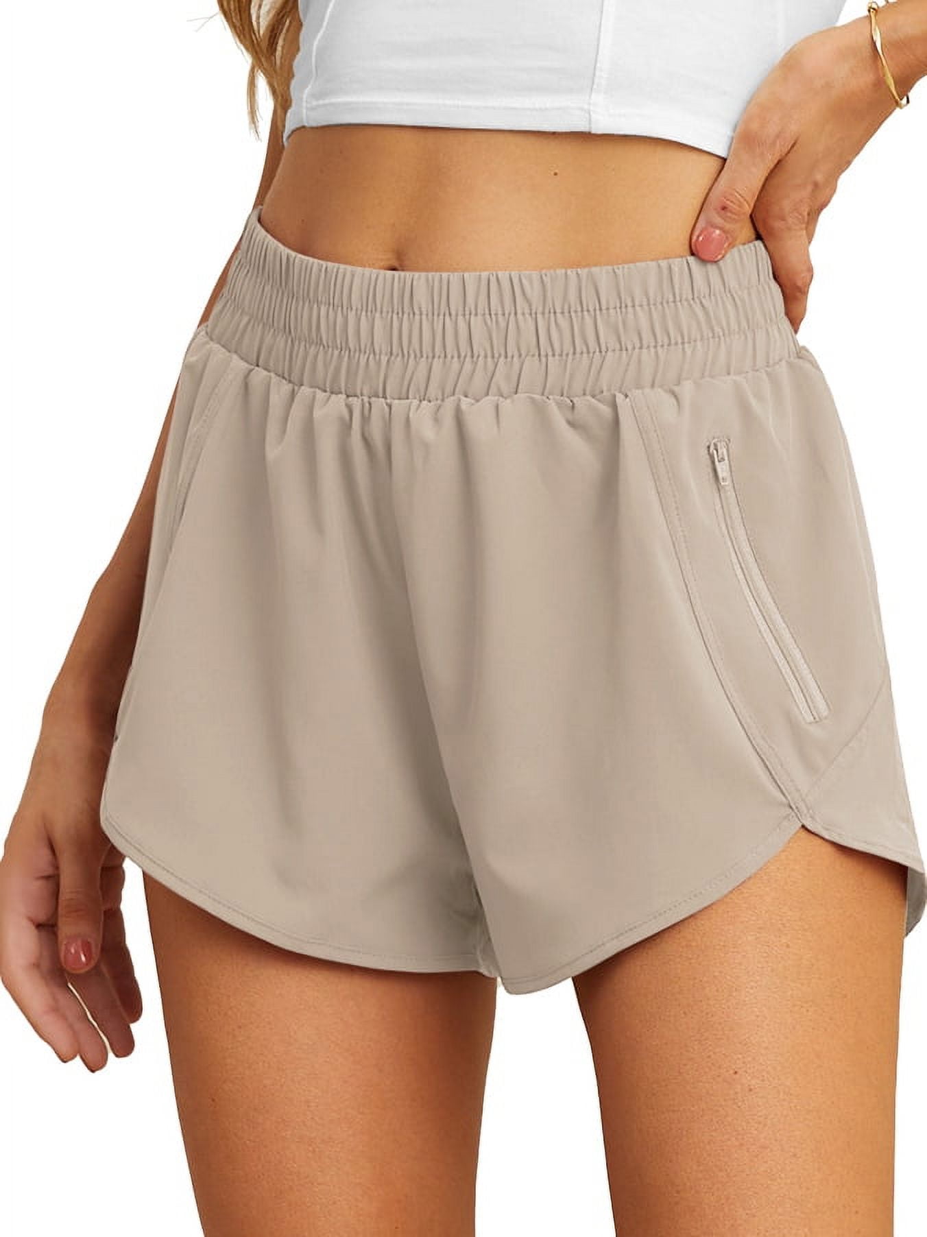 Cueply Women's High Waisted Running Shorts with Zipper Pockets Quick ...