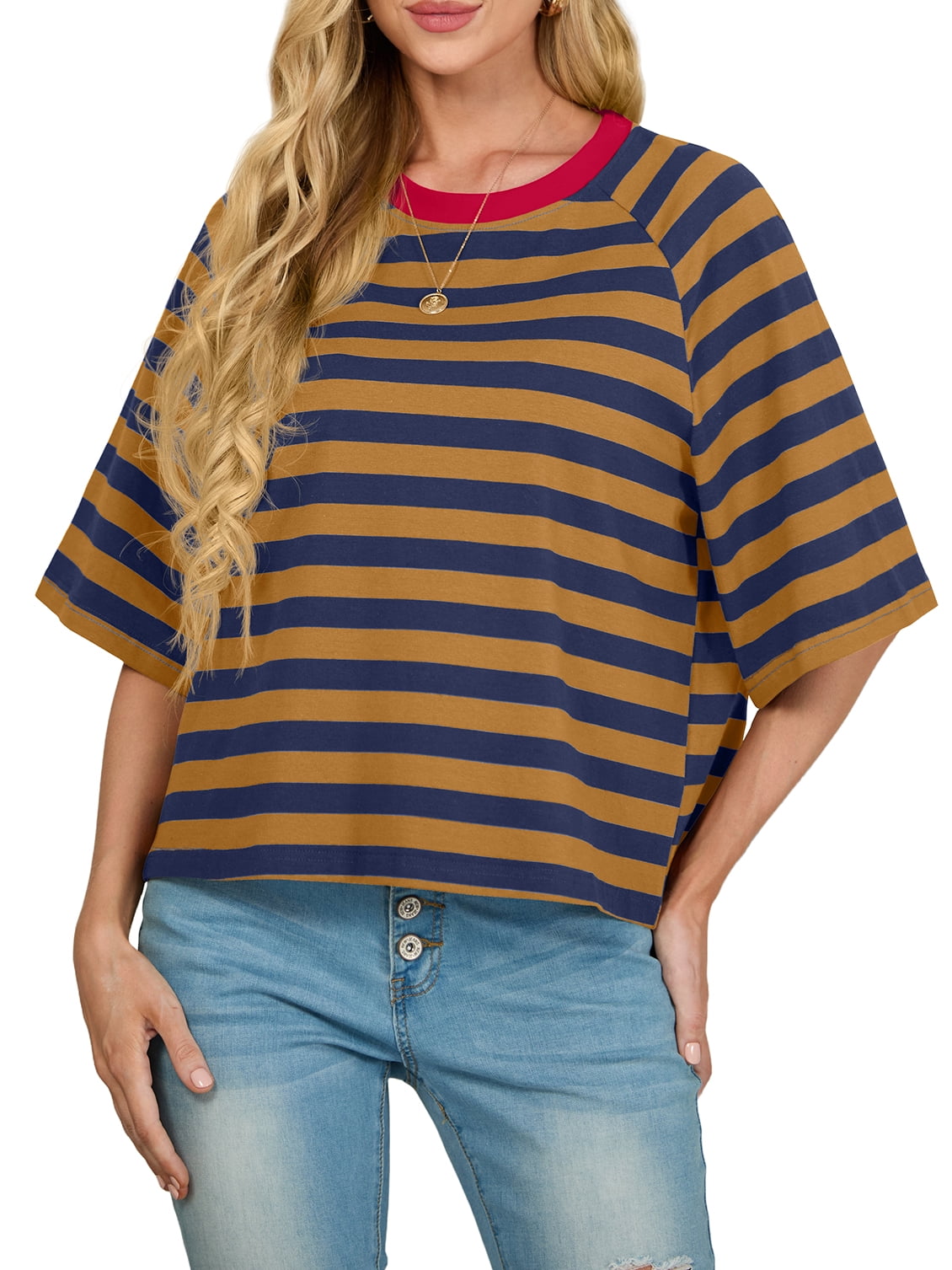 Cueply Tops for Women Summer Short Sleeve T Shirts Striped Design ...