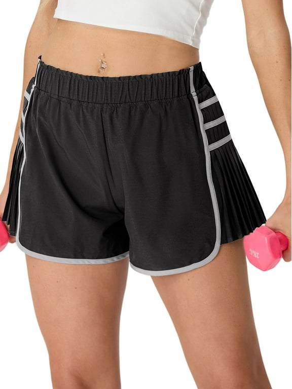 Derioi Colorful Squirrel for Women's Double Layer Sports Shorts with Pockets Athletic Gym Track ...