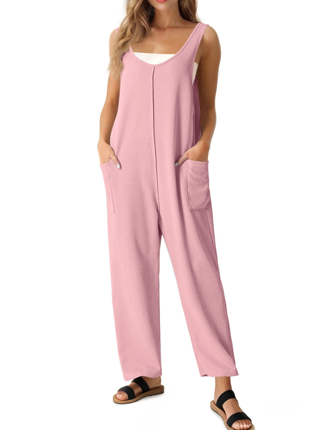 Cueply Womens Casual Knit Jumpsuits Sleeveless V Neck Trendy Long Pants ...
