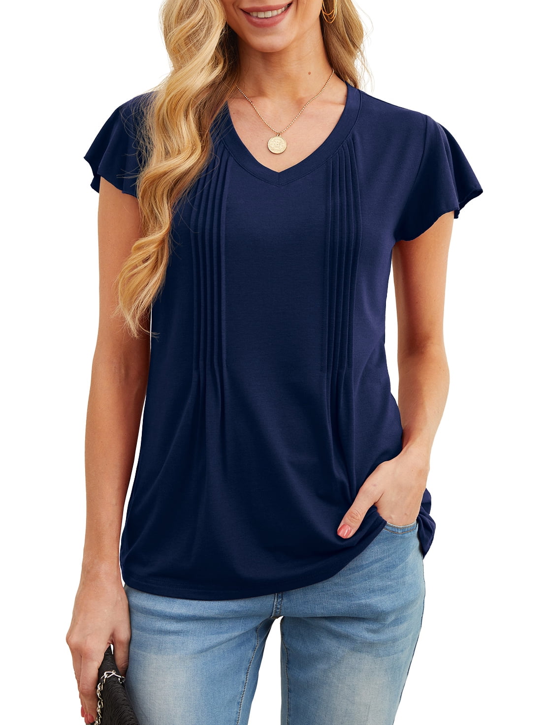 Cueply Womens Casual Tops Summer Short Sleeve V Neck T Shirts Loose ...