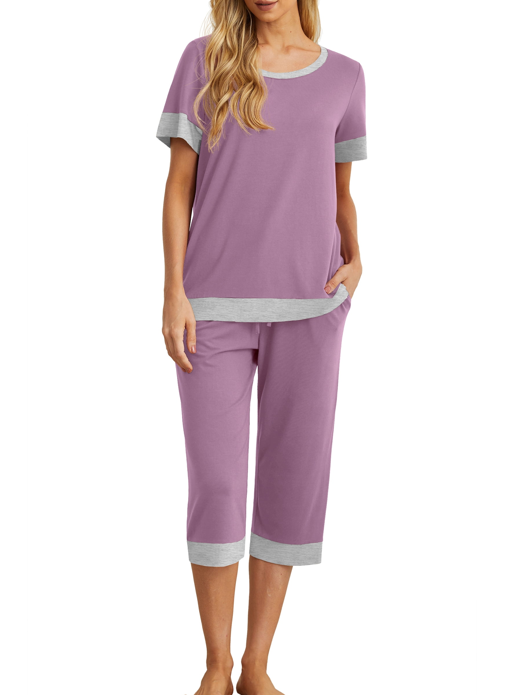 Cueply Women's Short Sleeve Pajama Lounge Sets with Capri Pants, Soft ...