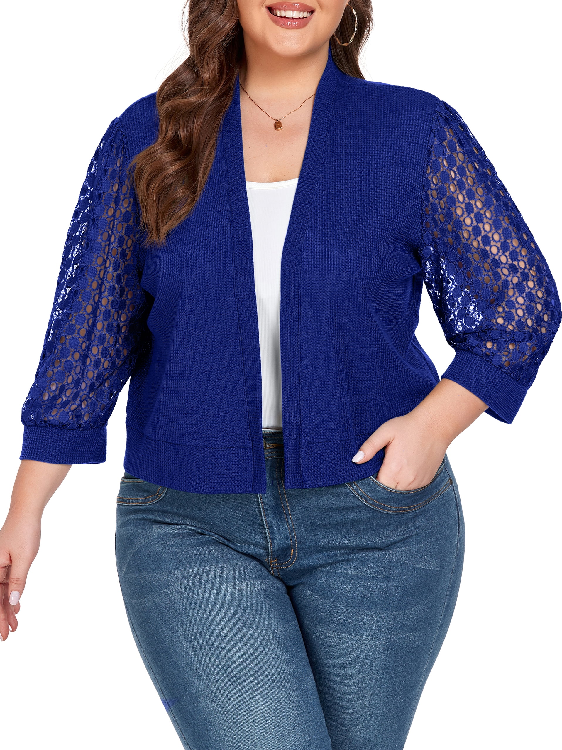 Cueply Womens Plus Size Cardigan Shrugs 3/4 Sleeve Open Front Cropped ...