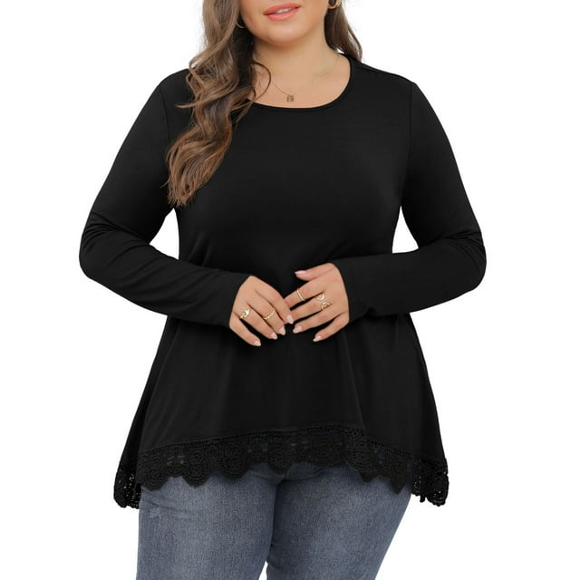 Cueply Womens Plus Size Tops Long Sleeve Shirts Crewneck Lace Tunic Blouses XL-4XL - Walmart.com