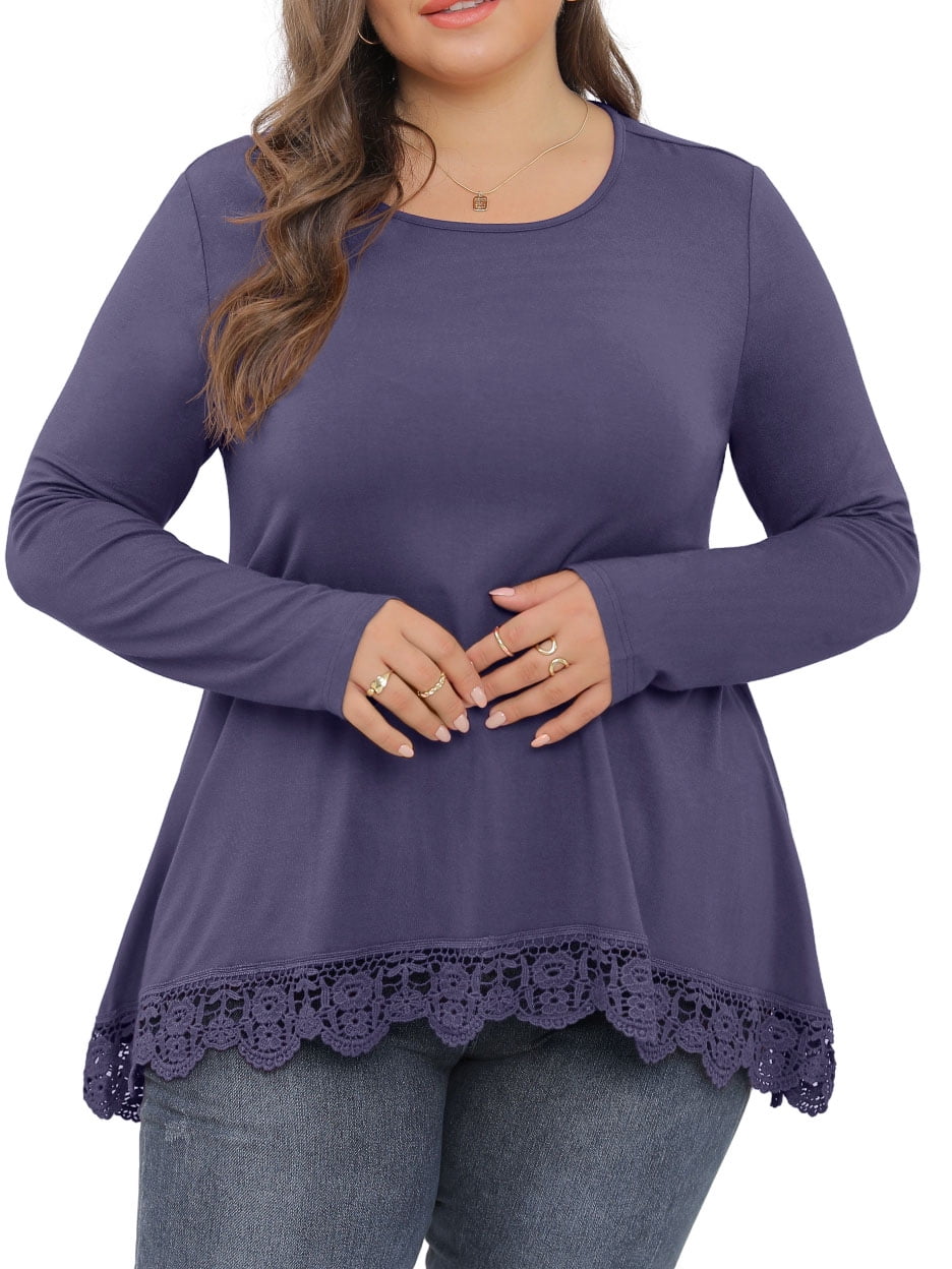 Cueply Womens Plus Size Long Sleeve Lace Tunic Tops for Leggings ...