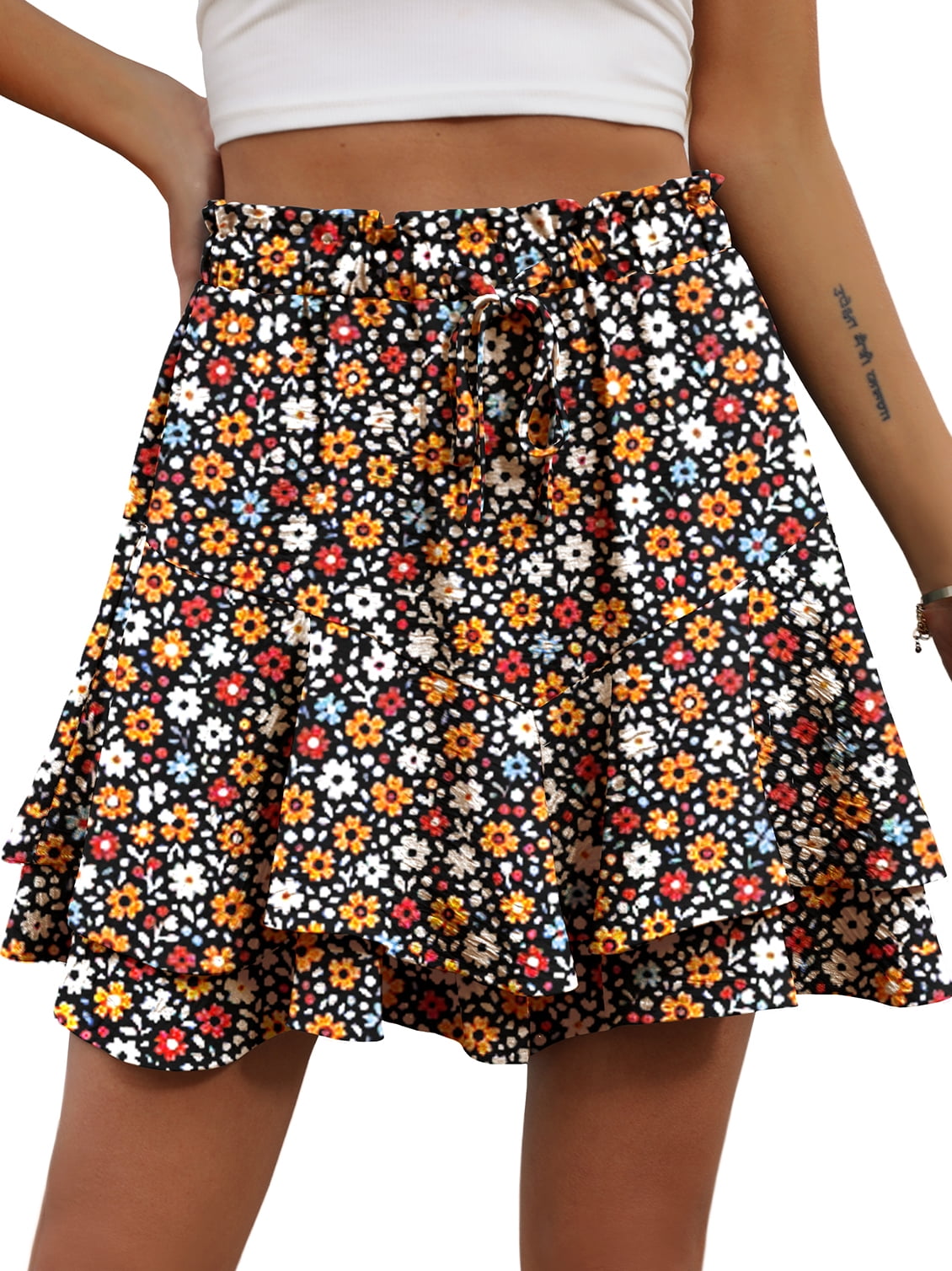 Cueply Womens Shorts Flowy Mini Tennis Skirt Ruffle Tiered Skorts ...