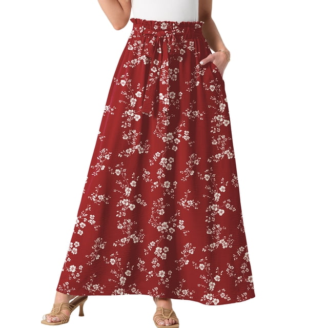 Cueply Womens Summer Long Maxi Skirt Elastic High Waist Tie Fashion ...