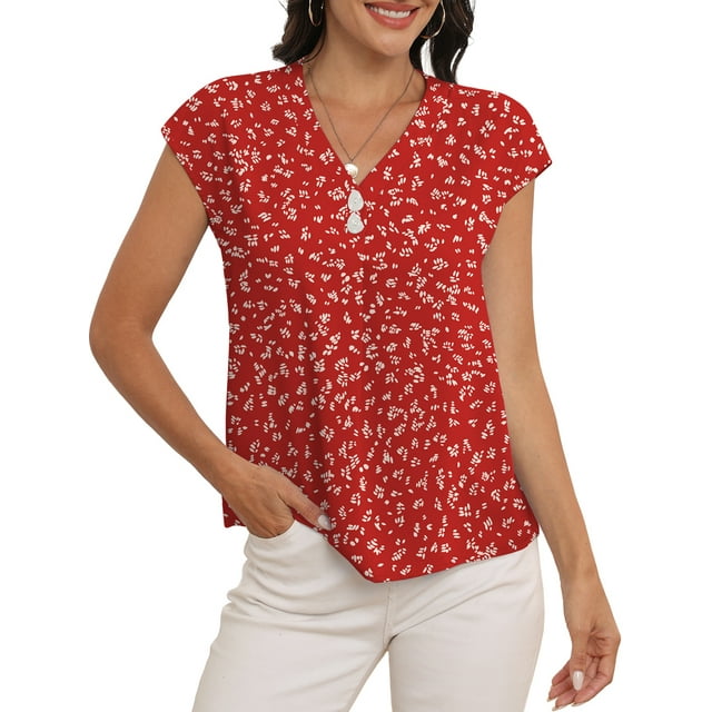 Cueply Womens Summer Tops Short Sleeve V Neck Dressy Casual Chiffon Blouses T Shirts Tops ...