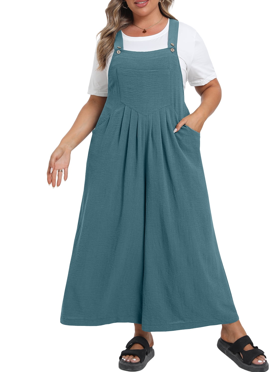 Cueply Womens Plus Size Overalls Jumpsuits Causal Sleeveless Adjustable ...