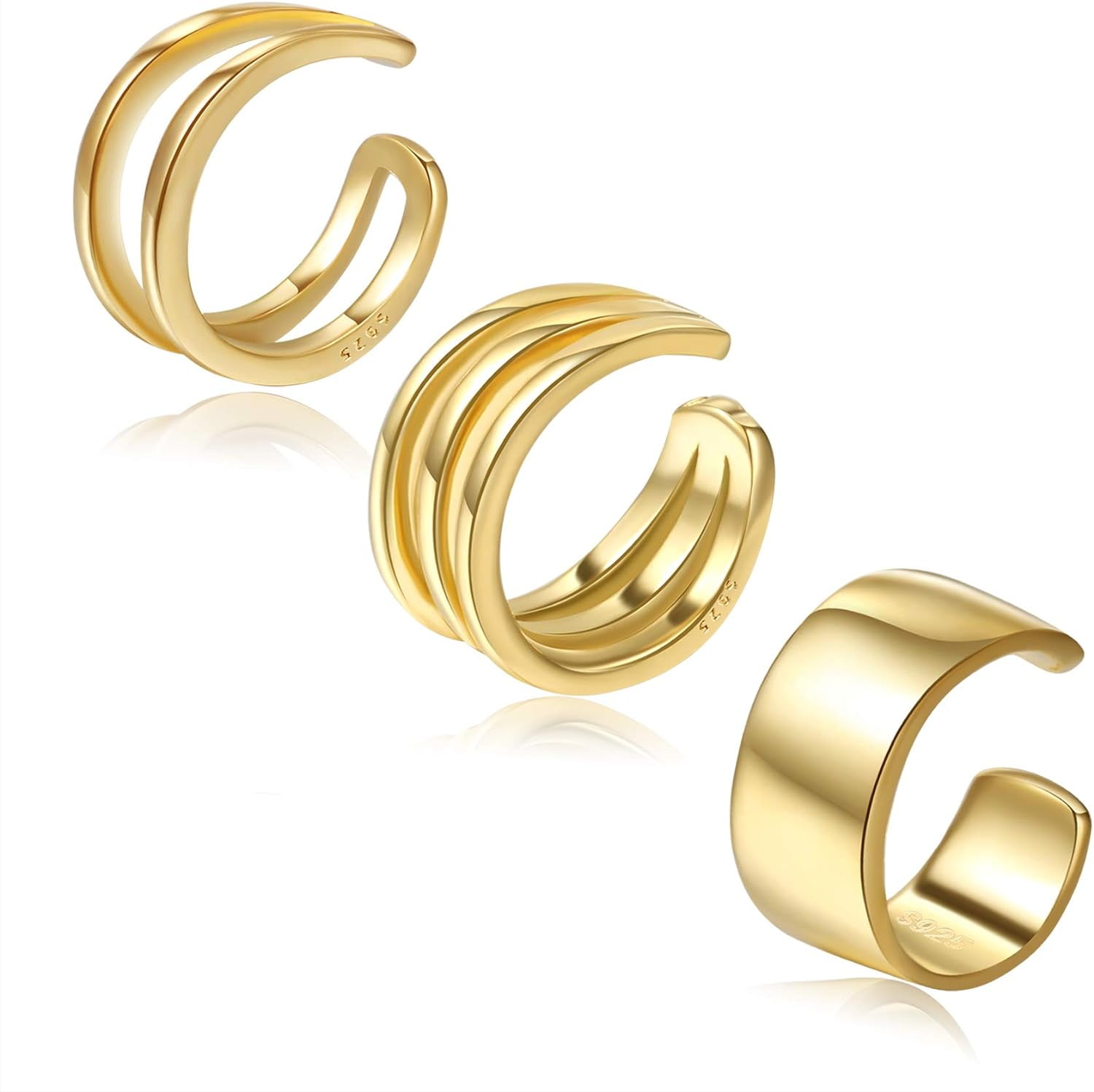 Cuff Earrings 925 Sterling Silver Ear Cuff Earrings Non-Piercing Fake Helix Cartilage Cuff ...