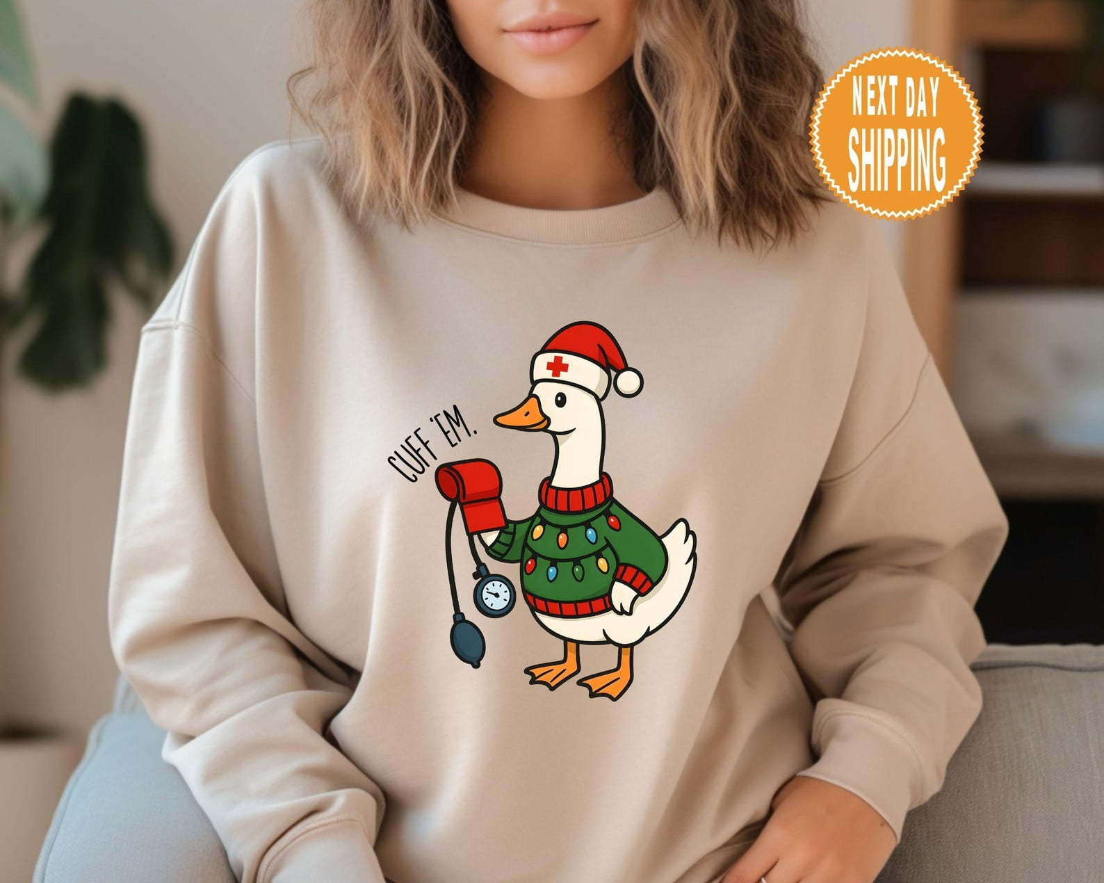 Cuff Em Nurse Christmas Sweatshirt, Funny Goose Nursing Sweater ...