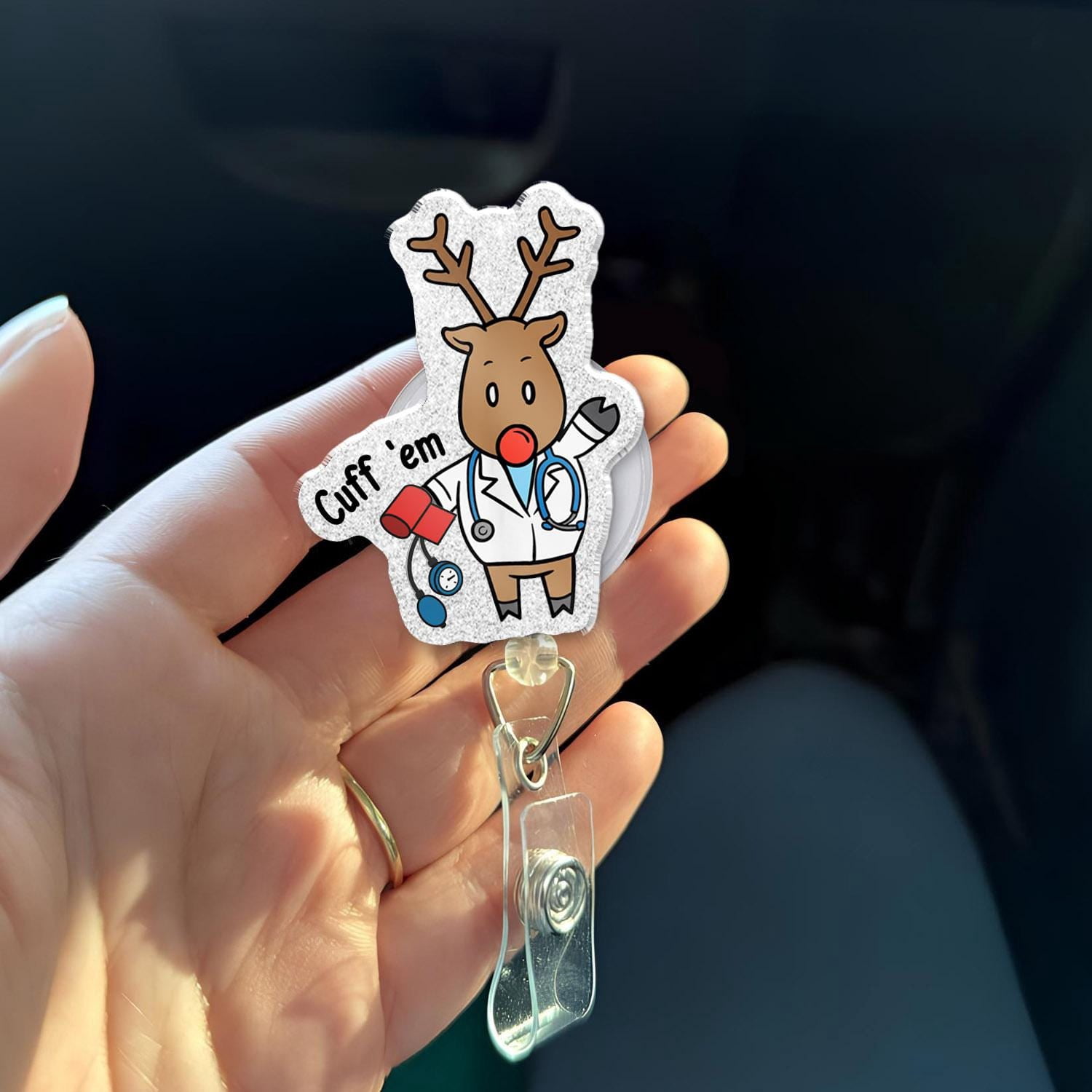 Cuff ’Em Reindeer Badge Reel – Christmas Nurse Badge – BP Cuff Medical ...