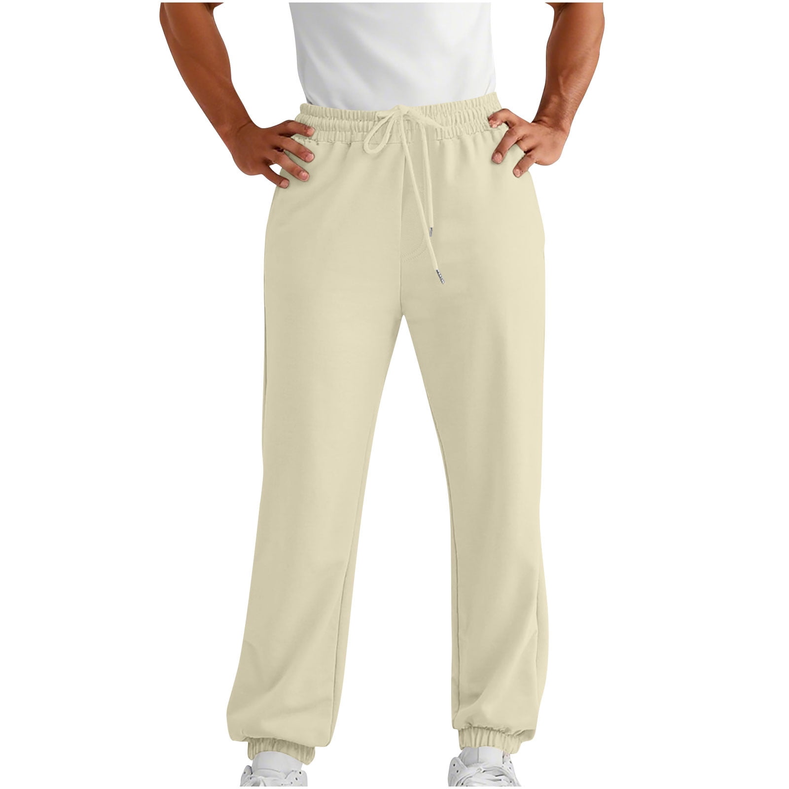 Cuffed Sweatpants for Men Elastic Waist Drawstring With Pocket Jogging ...