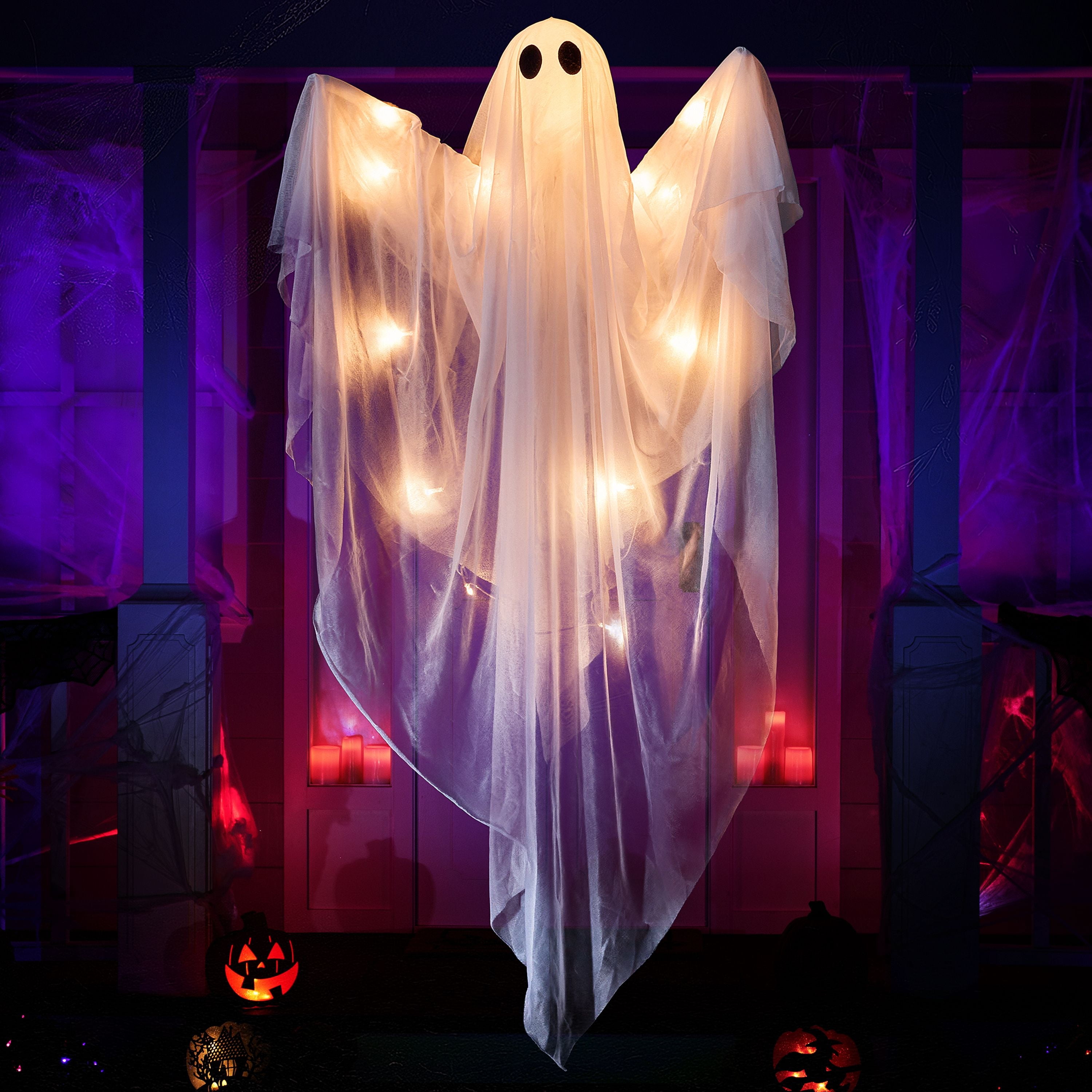 Cuhas 2-Pack Light-Up Hanging Ghosts (47.2") - Spooky Warm LED ...