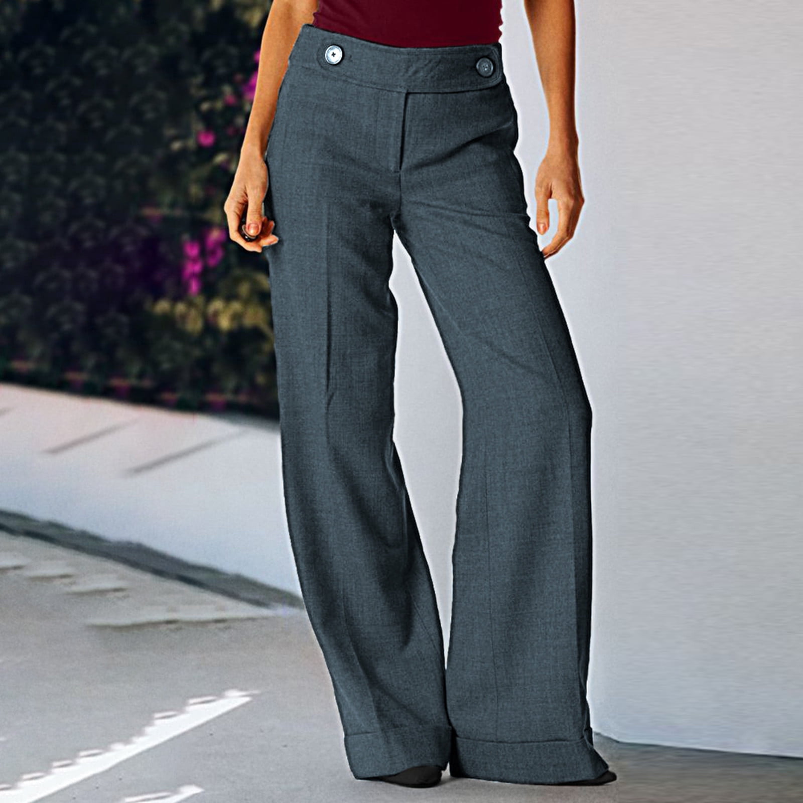 Cuhas Womens Fashion Cargo Pants Women Casual Solid Color Button Detail ...