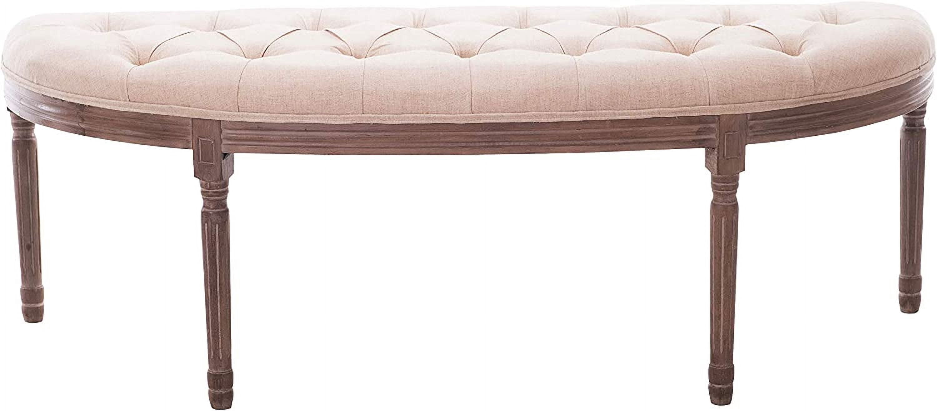 Cui Liu 55" Upholstered Natural Linen Hand-Tufted Bench Vintage Semi ...