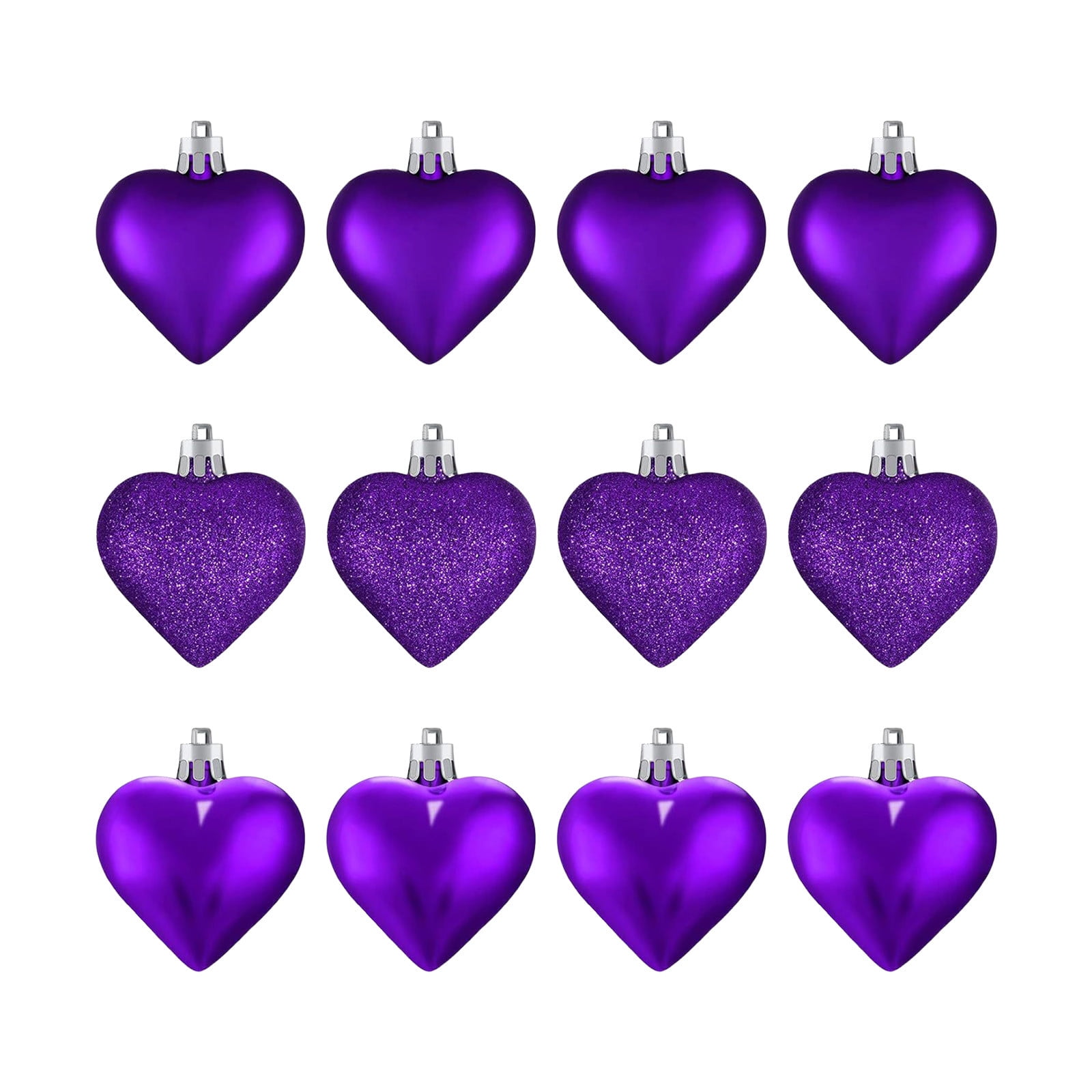 CuiLiyq 12 Pcs Valentines Heart Ornaments Set, Purple Glitter Heart ...