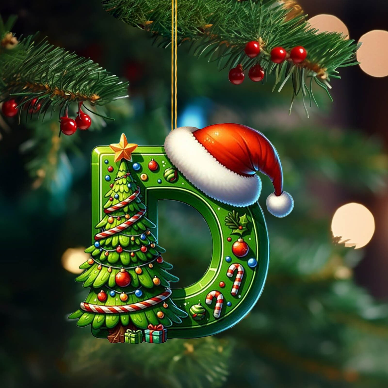 CuiLiyq 26 Letter Ornaments Christmas Tree Decorations, 3.2 Inch Green ...