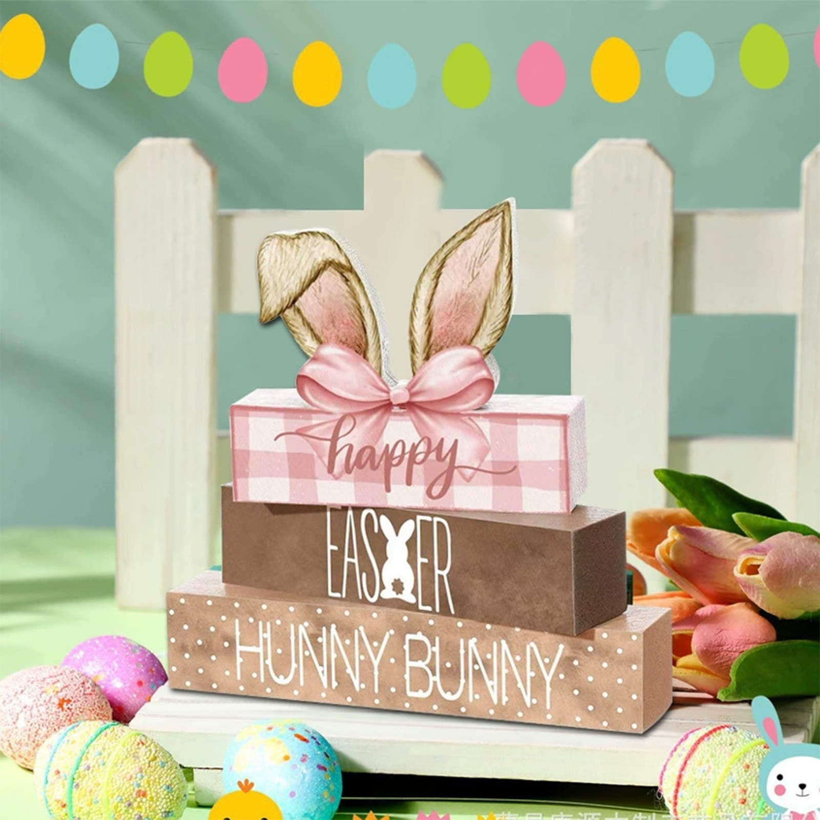 CuiLiyq 4 Pcs Easter Table Decoration, Wooden Rabbit Easter Tiered Tray ...